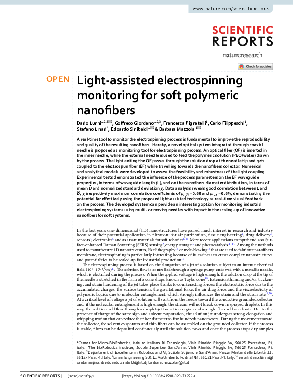 (PDF) Light-assisted electrospinning monitoring for soft polymeric nanofibers