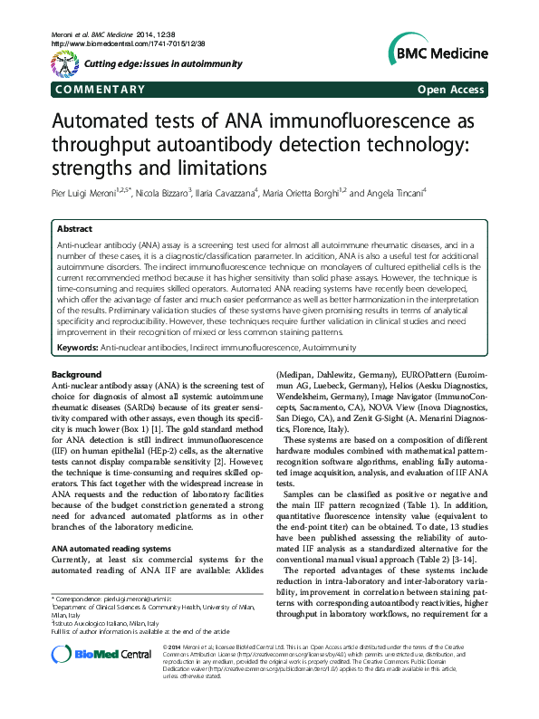 (PDF) Automated tests of ANA immunofluorescence as throughput ...