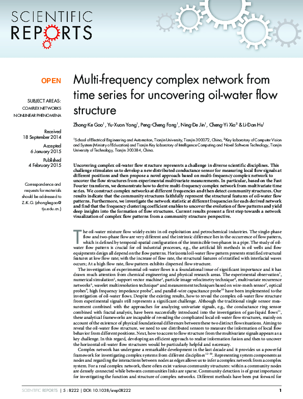 (PDF) Multi-frequency complex network from time series for uncovering oil-water flow structure