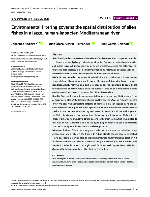 (PDF) Environmental filtering governs the spatial distribution of alien ...