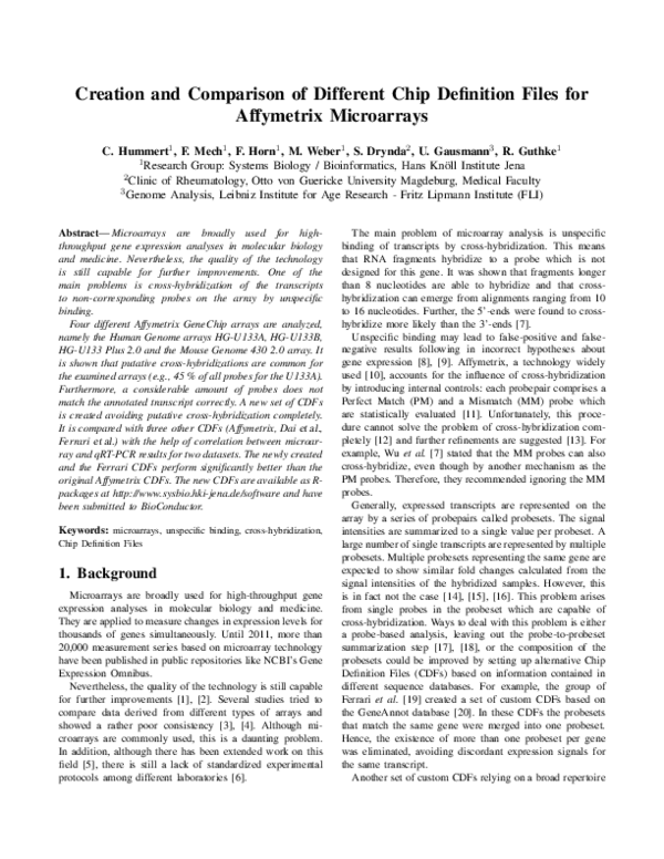 (PDF) Creation and Comparison of Different Chip Definition Files for Affymetrix Microarrays