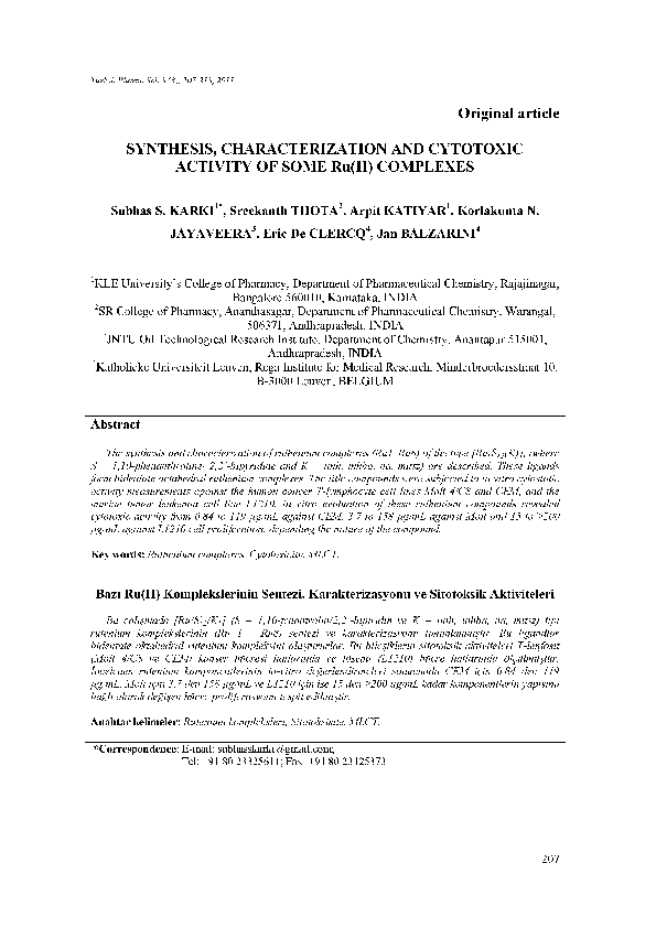 (PDF) SYNTHESIS, CHARACTERIZATION AND CYTOTOXIC ACTIVITY OF SOME Ru (II) COMPLEXES