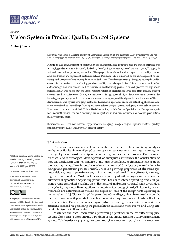 (PDF) Vision System in Product Quality Control Systems