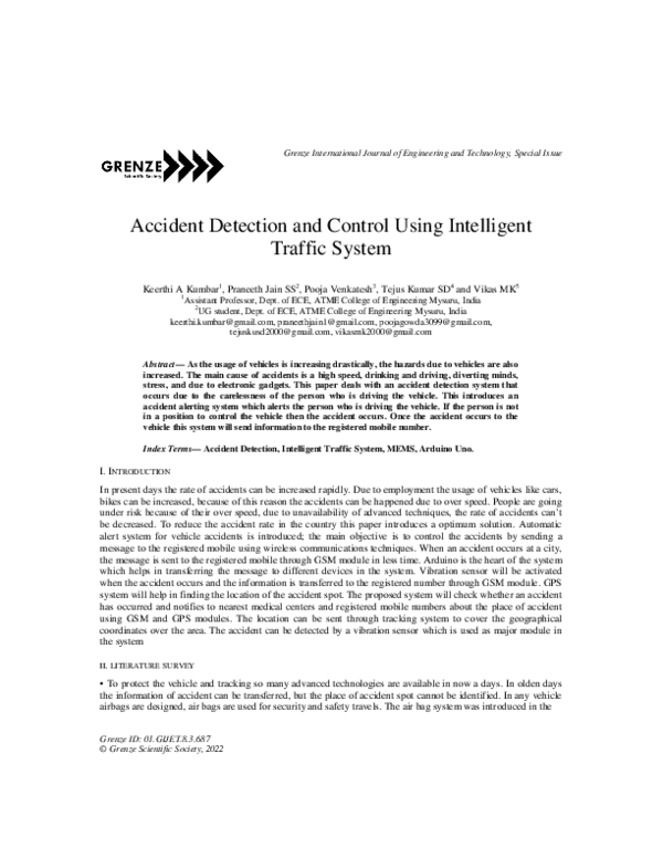 Pdf Accident Detection And Control Using Intelligent Traffic System