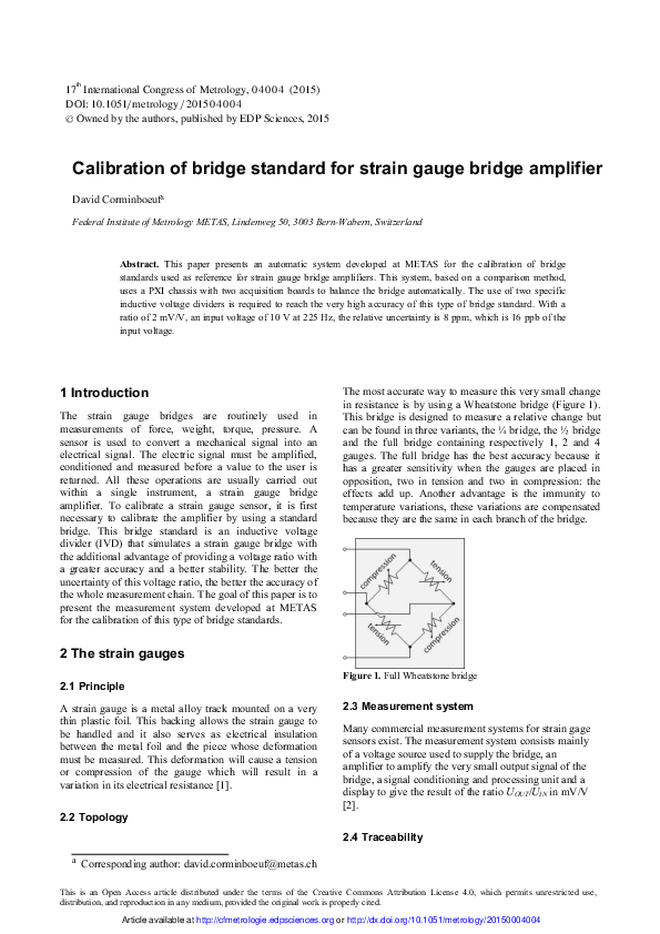 (PDF) Calibration of bridge standard for strain gauge bridge amplifier