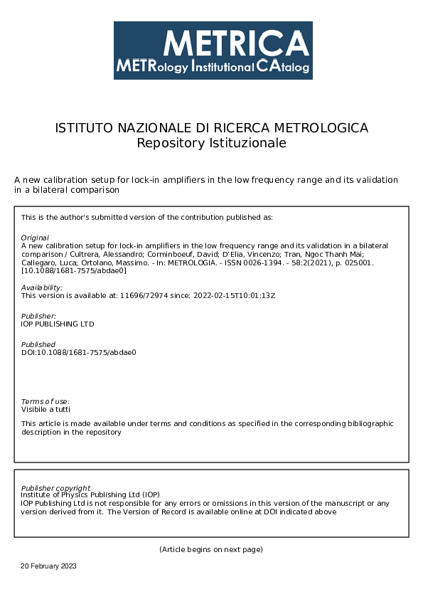 Pdf A New Calibration Setup For Lock In Amplifiers In The Low Frequency Range And Its