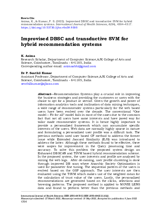 (PDF) Improvised DBSC and transductive SVM for hybrid recommendation systems