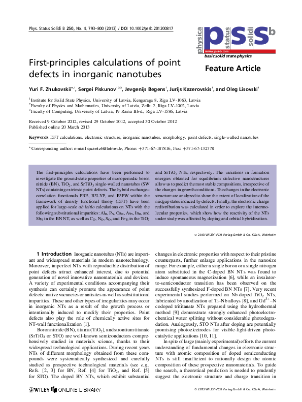 (PDF) First-principles calculations of point defects in inorganic nanotubes