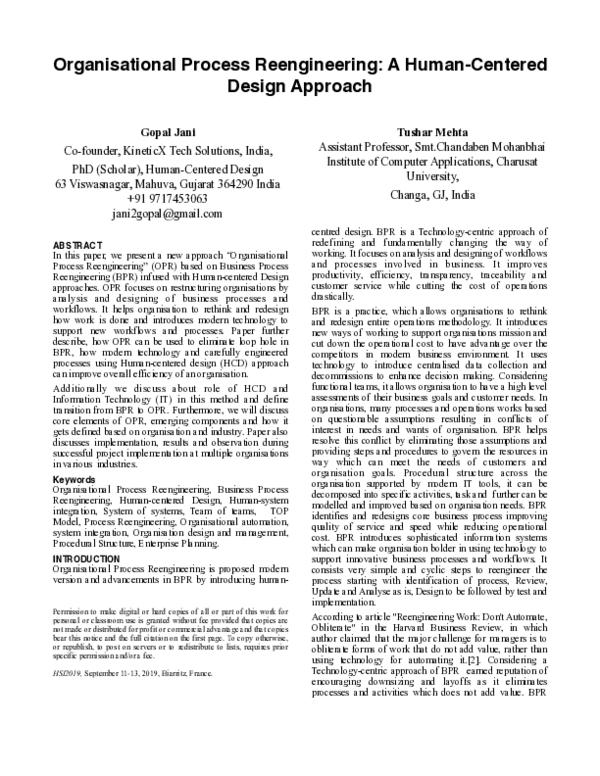 (PDF) Organisational Process Reengineering: A Human-Centered Design Approach
