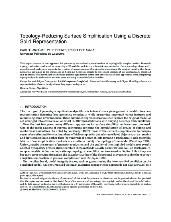 Pdf Topology Reducing Surface Simplification Using A Discrete Solid