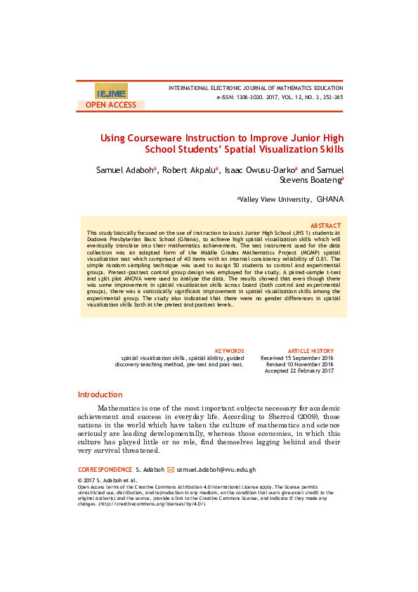 (PDF) Using Courseware Instruction to Improve Junior High School Students’ Spatial Visualization ...