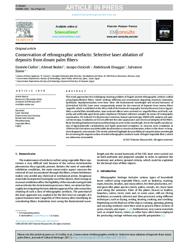 (PDF) Conservation of ethnographic artefacts: Selective laser ablation of deposits from doum ...