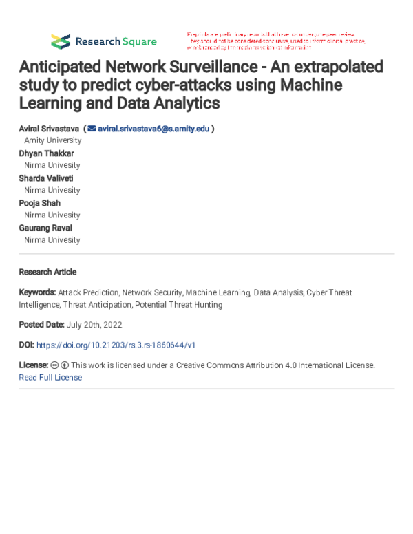 (PDF) Anticipated Network Surveillance -An extrapolated study to predict cyber-attacks using ...