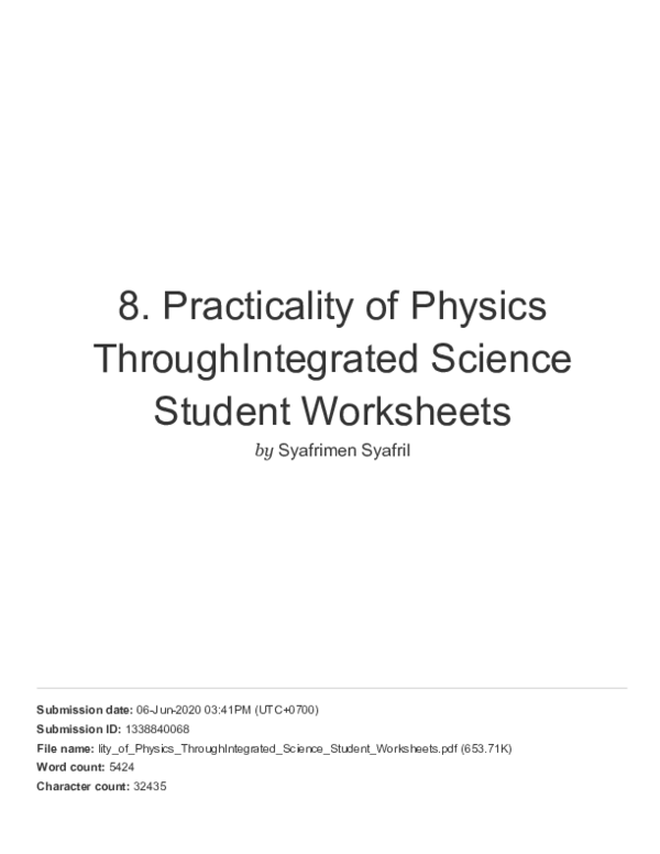 (PDF) Practicality of Physics through Integrated Science Student Worksheets