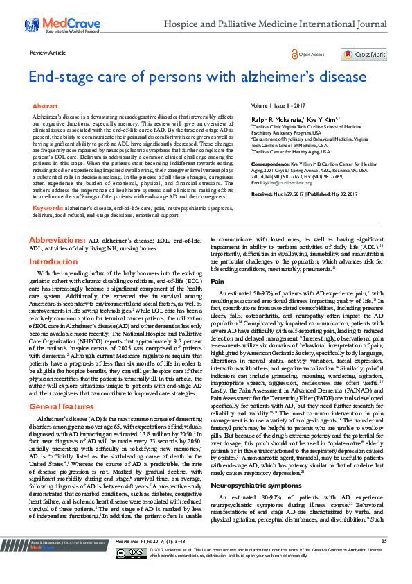 (PDF) End-Stage Care of Persons with Alzheimer’s Disease