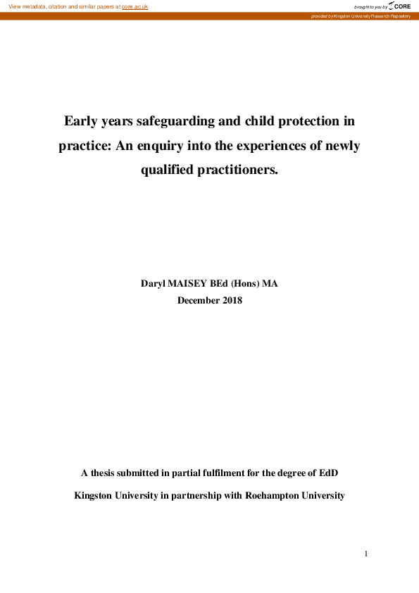 (PDF) Early years safeguarding and child protection in practice : an ...
