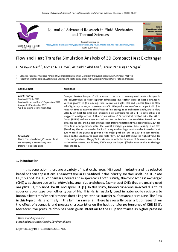 (PDF) 3D Heat Exchanger Performance Analysis: Flow & Heat Transfer