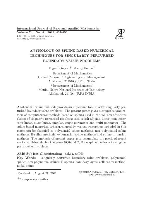 (PDF) Anthology of Spline Based Numerical Techniques for Singularly Perturbed Boundary Value ...