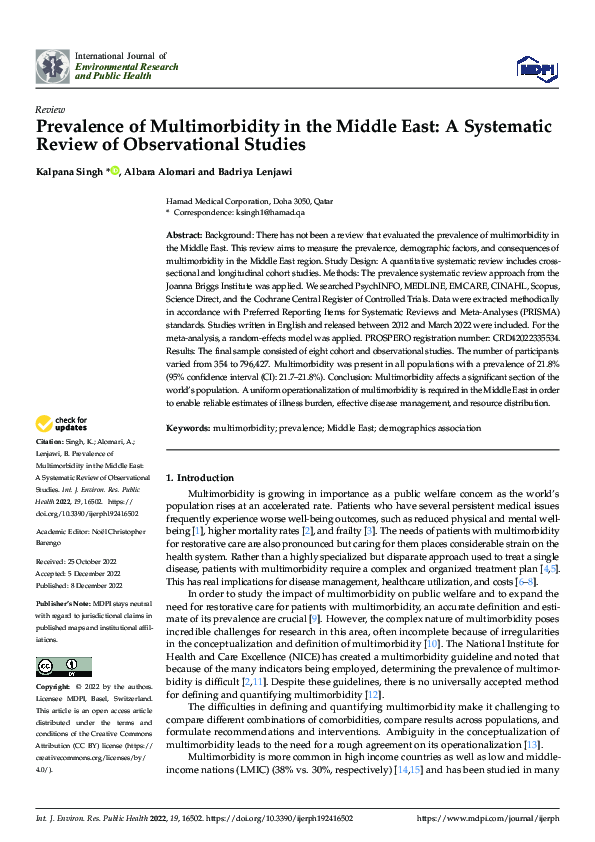 (PDF) Prevalence of Multimorbidity in the Middle East: A Systematic Review of Observational Studies