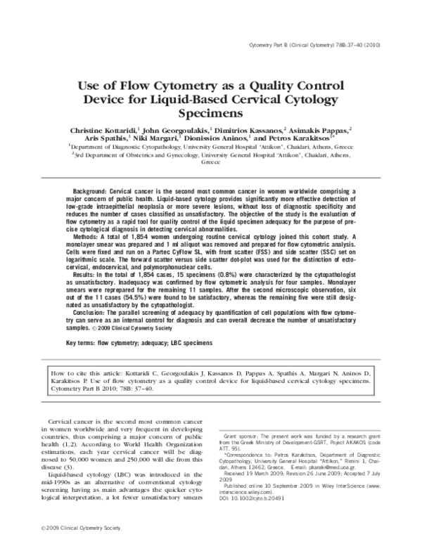 (PDF) Use of flow cytometry as a quality control device for liquid-based cervical cytology specimens