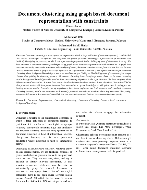 (PDF) Document clustering using graph based document representation with constraints