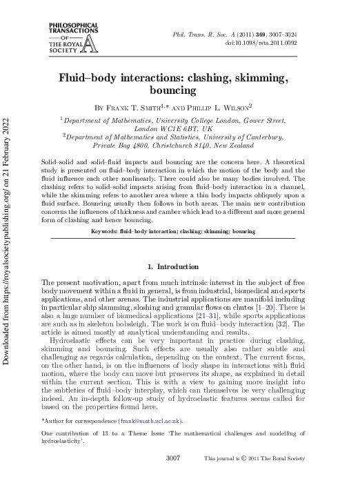 (PDF) Fluid–body interactions: clashing, skimming, bouncing