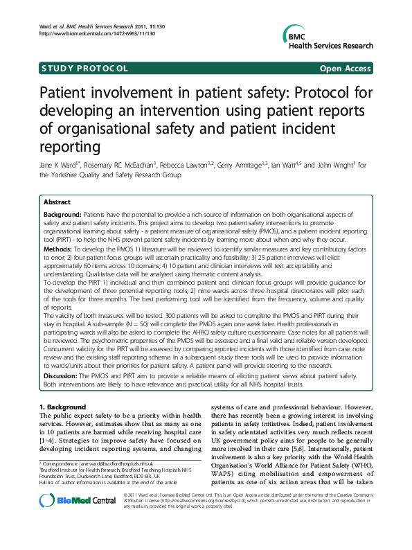 (PDF) Patient involvement in patient safety: Protocol for developing an ...