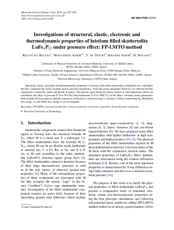 (PDF) Investigations of structural, elastic, electronic and thermodynamic properties of lutetium ...