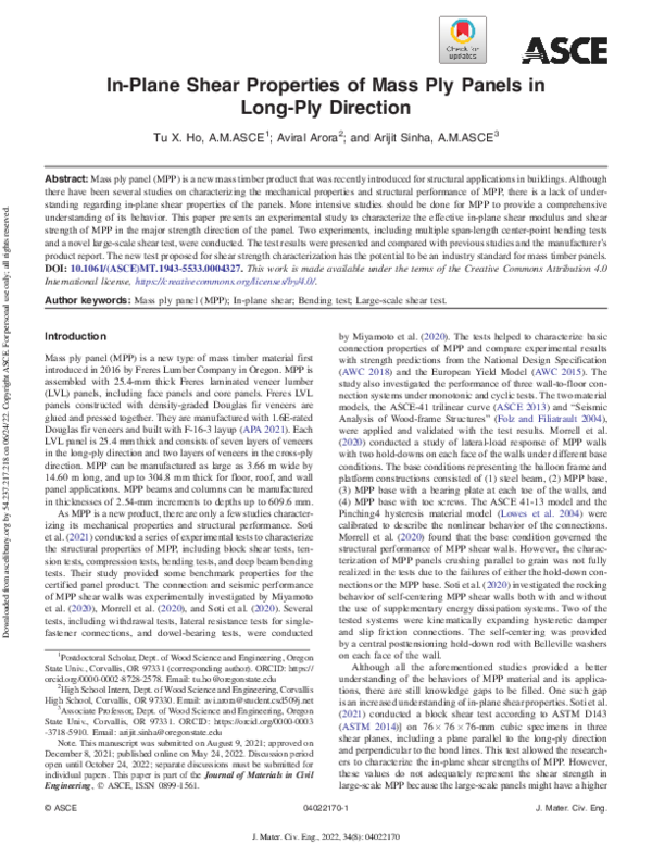 (PDF) In-Plane Shear Properties of Mass Ply Panels in Long-Ply Direction