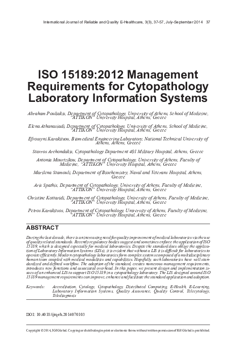 (PDF) ISO 15189:2012 Management Requirements for Cytopathology ...