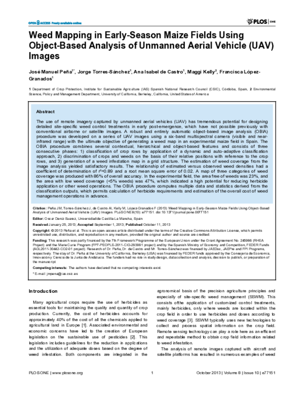 Pdf Weed Mapping In Early Season Maize Fields Using Object Based