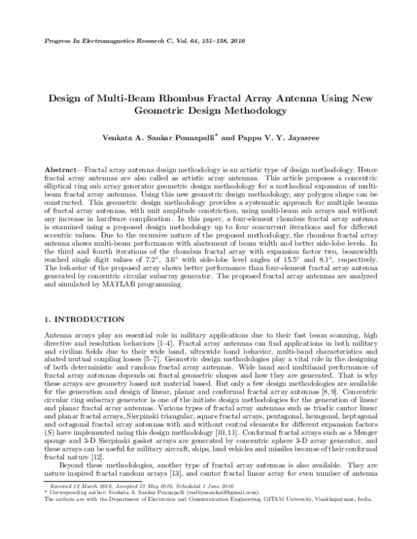 Pdf Design Of Multi Beam Rhombus Fractal Array Antenna Using New