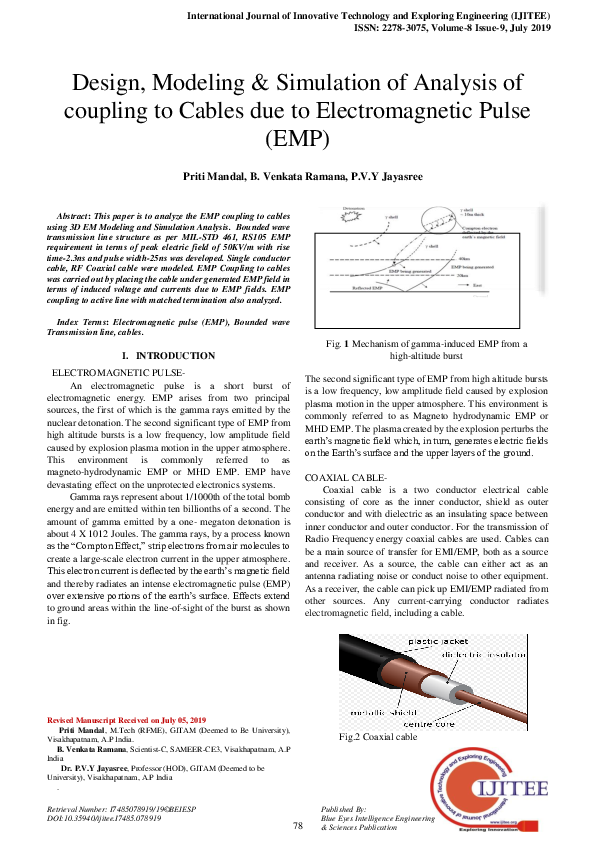Pdf Design Modeling And Simulation Of Analysis Of Coupling To Cables Due To Electromagnetic