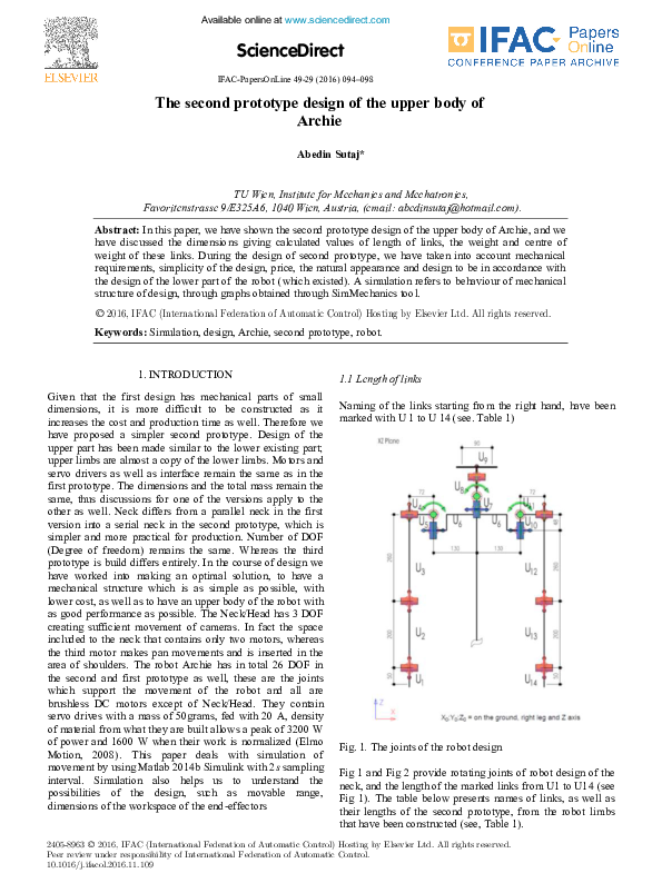 (PDF) The second prototype design of the upper body of Archie