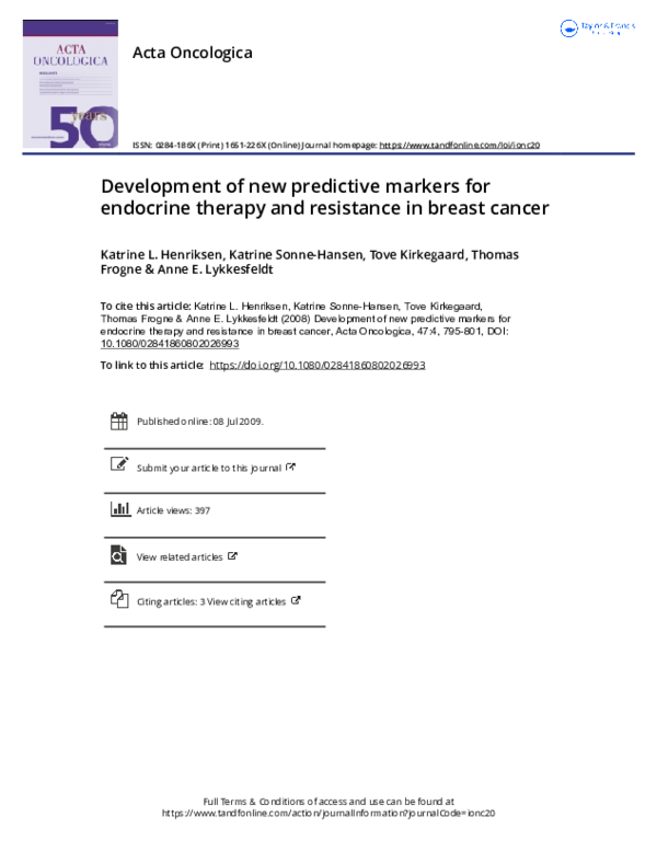 (PDF) Development of new predictive markers for endocrine therapy and ...
