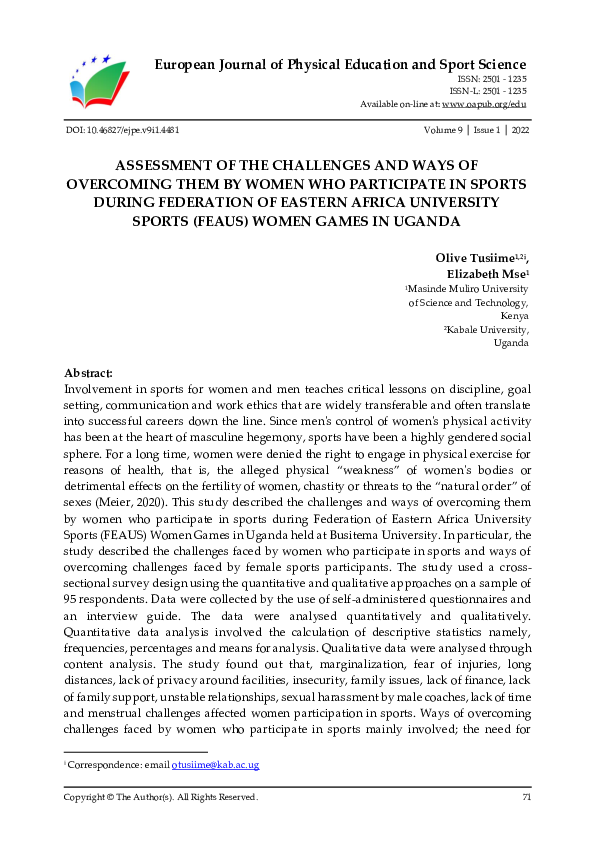 (PDF) Assessment of the Challenges and Ways of Overcoming Them by Women ...