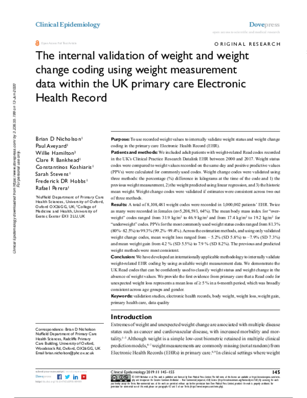 (PDF) The internal validation of weight and weight change coding using ...