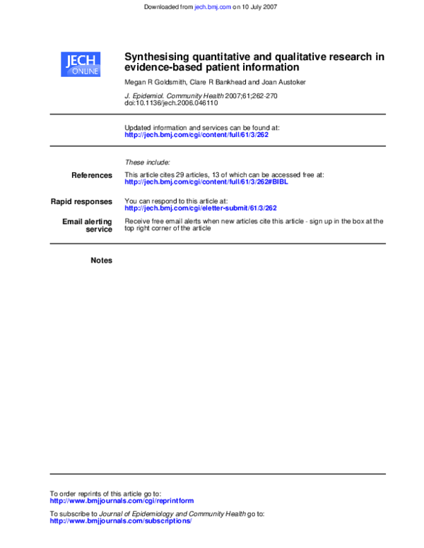 (PDF) evidence-based patient information Synthesising quantitative and ...