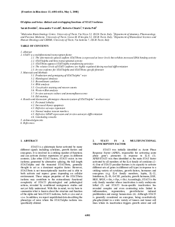 (PDF) Of alphas and betas: distinct and overlapping functions of STAT3 ...