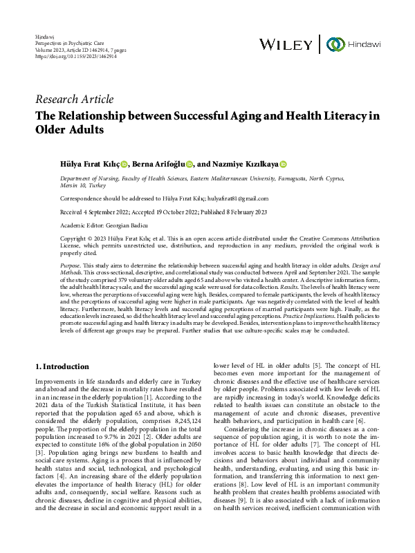 (PDF) The Relationship between Successful Aging and Health Literacy in Older Adults