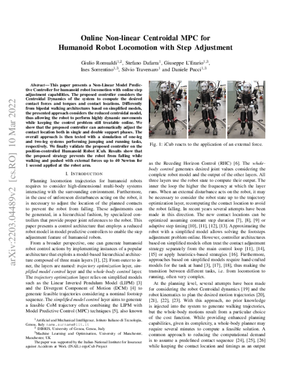 (PDF) Online Non-linear Centroidal MPC for Humanoid Robot Locomotion with Step Adjustment