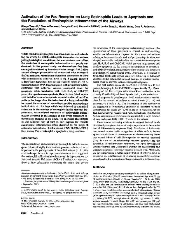 (PDF) Activation of the Fas receptor on lung eosinophils leads to ...