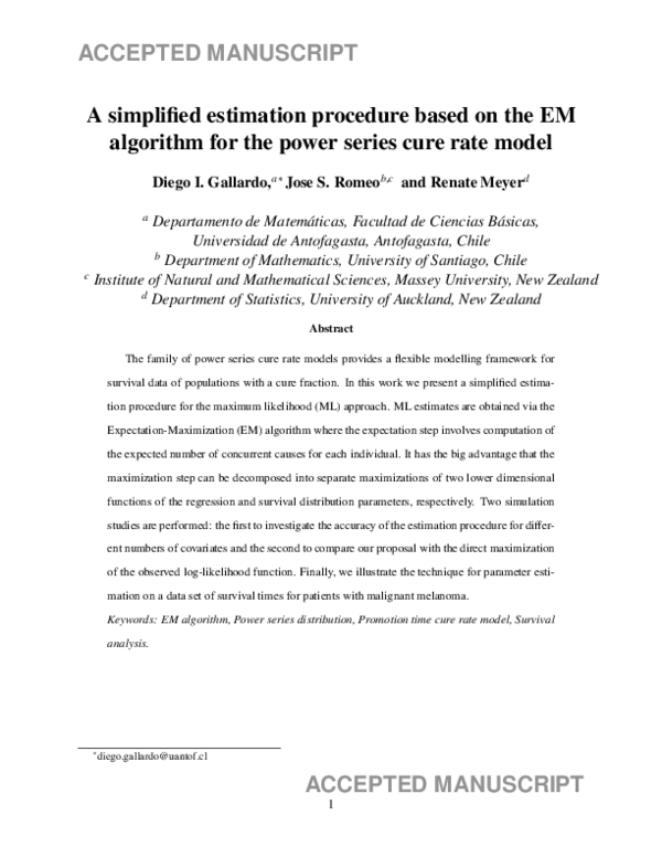 (PDF) A simplified estimation procedure based on the EM algorithm for the power series cure rate ...