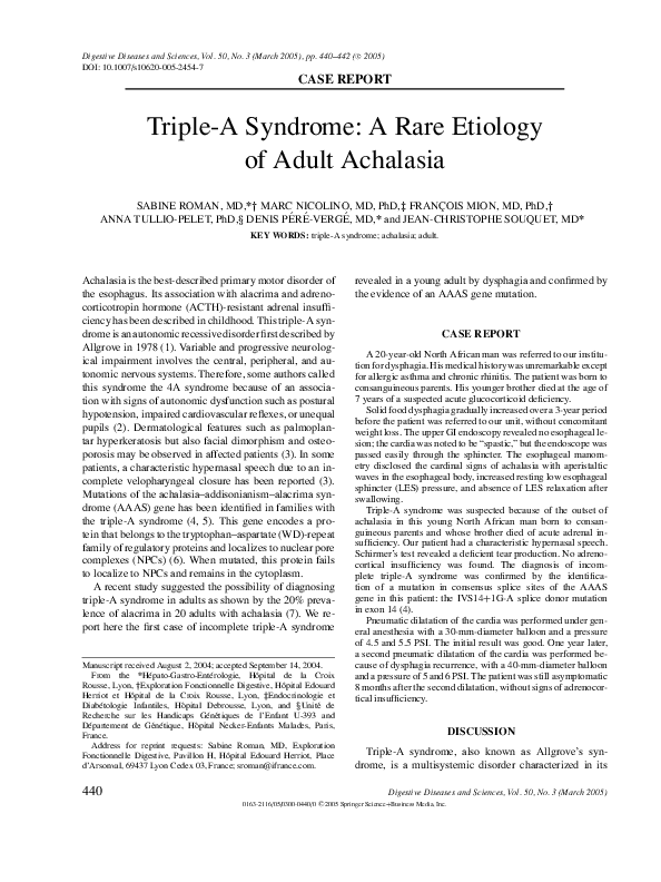 (PDF) Triple-A Syndrome: A Rare Etiology of Adult Achalasia
