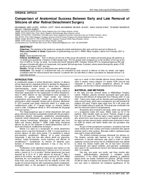 (PDF) Comparison of Anatomical Success Between Early and Late Removal ...