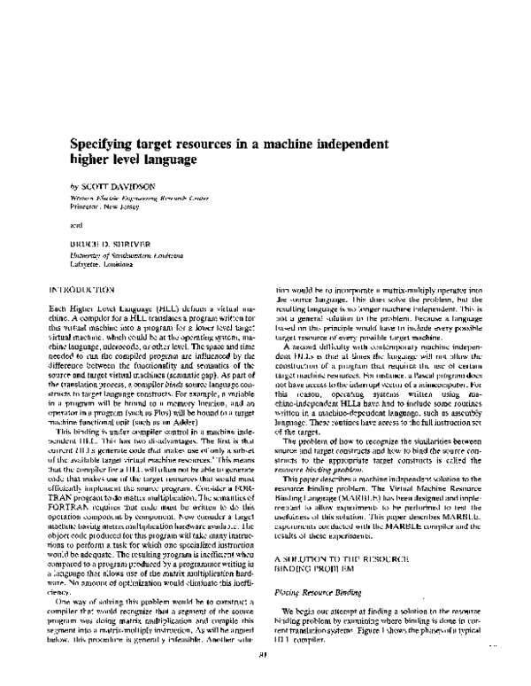 (PDF) Specifying target resources in a machine independent higher level language | Bruce Shriver ...