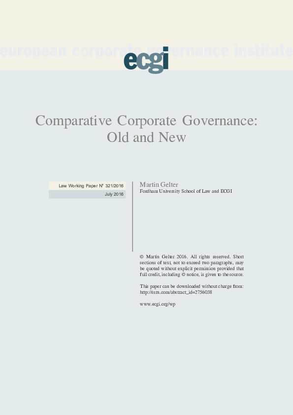 (PDF) Comparative Corporate Governance: Old and New