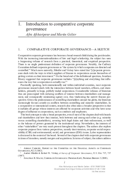 (PDF) Introduction to comparative corporate governance (PDF) Introduction to comparative corporate governance