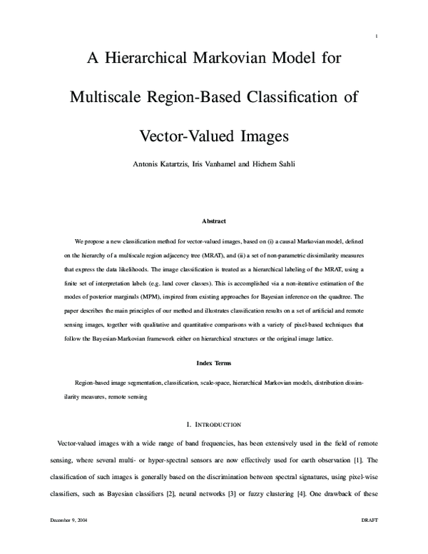 (PDF) A hierarchical Markovian model for multiscale region-based classification of vector-valued ...