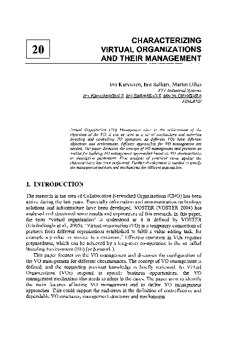 (PDF) Characterizing Virtual Organizations and Their Management